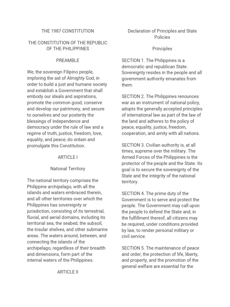 1987 Philippine Constitution Overview | PDF | World Politics ...