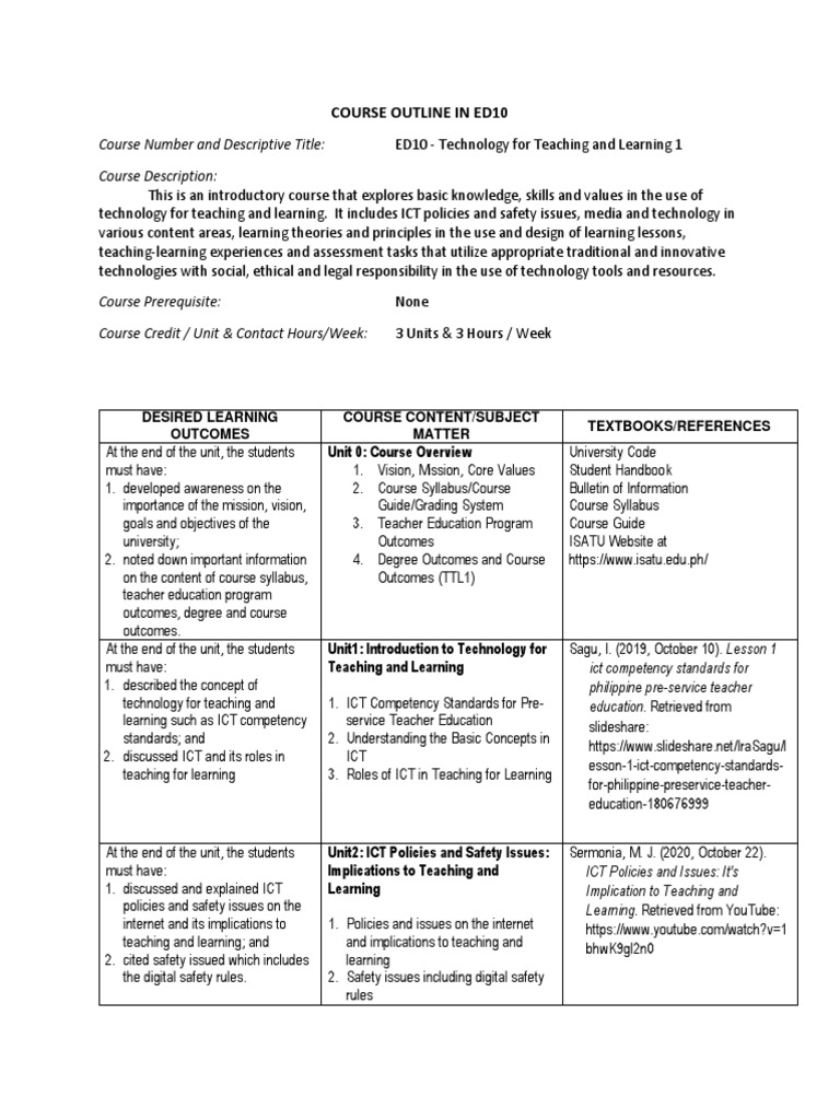 ED10 Course Outline - BEED AY 2021-2022 | PDF | Educational Technology ...