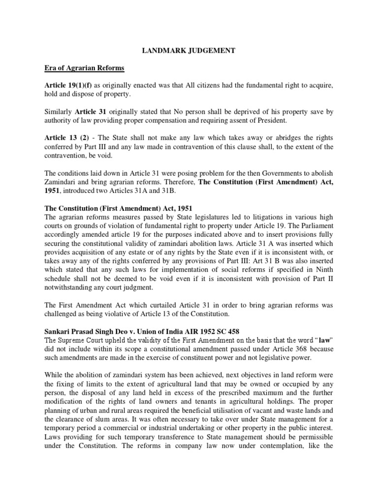Landmark Judgements | PDF | Tribunal | Supreme Court Of India