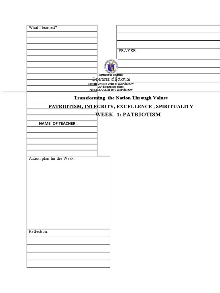 Week 1: Patriotism: Transforming The Nation Through Values Patriotism ...