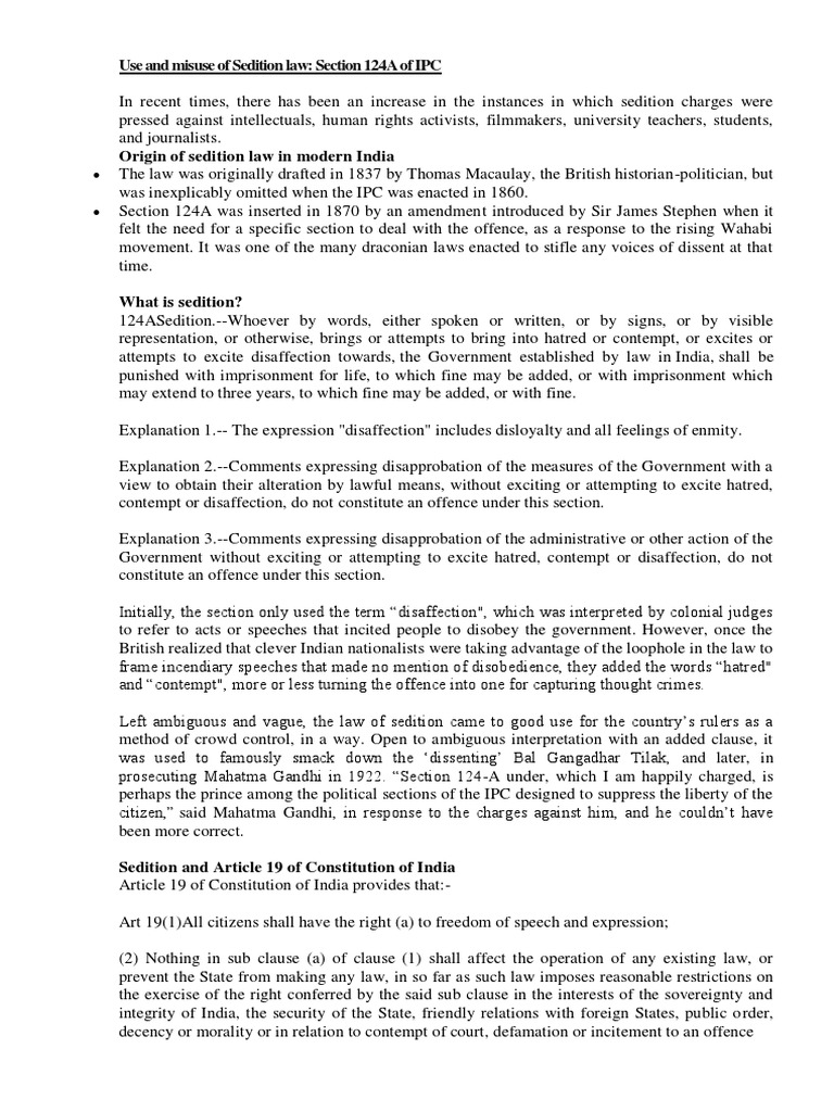 Origin of Sedition Law in Modern India | PDF | Justice | Common Law