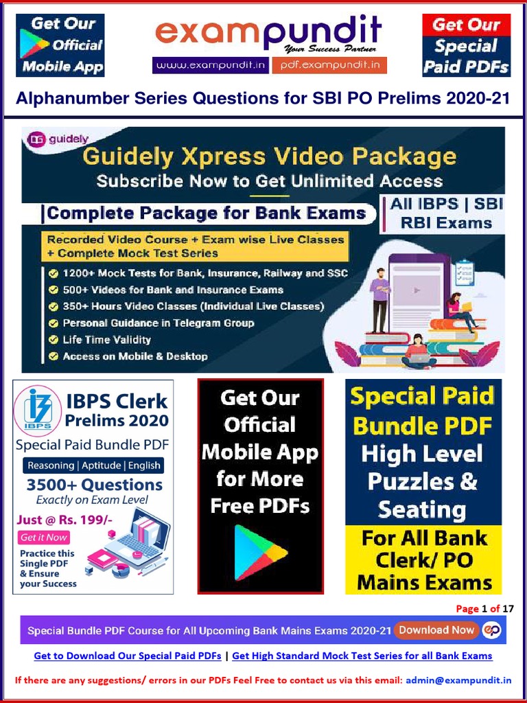 Alphanumeric Series Questions Specially For Sbi Po Prelims | PDF | Alphabet | Languages