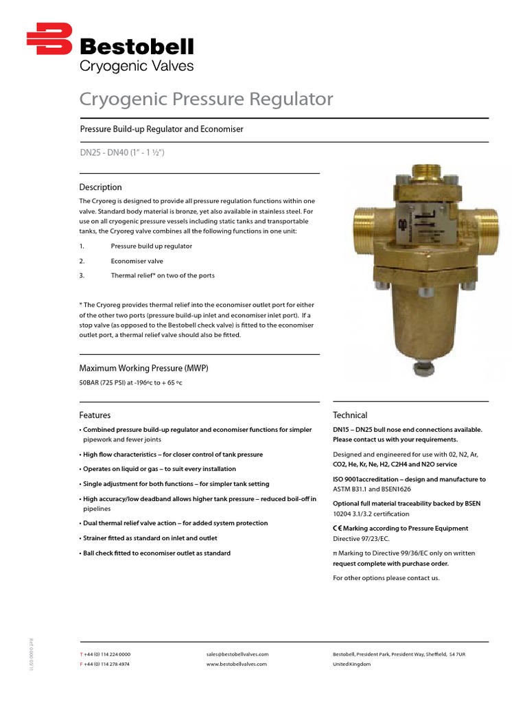 Cryogenic Pressure Regulator | PDF | Valve | Pressure