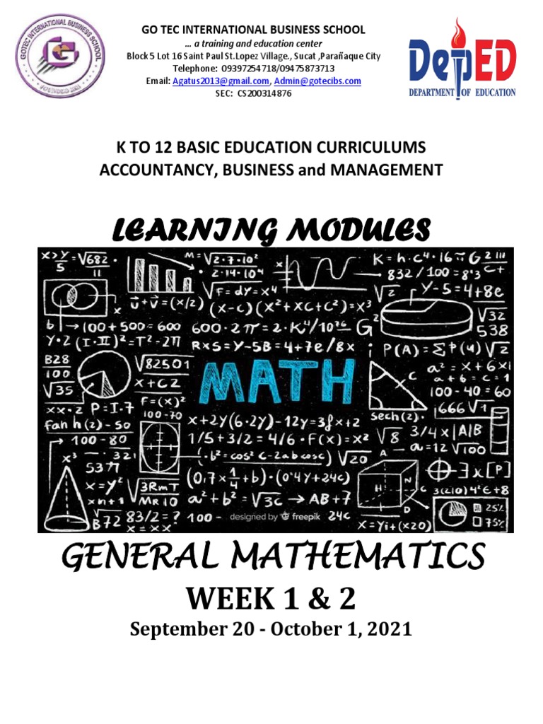 Learning Modules: Week 1 & 2 | PDF | Function (Mathematics) | Set ...