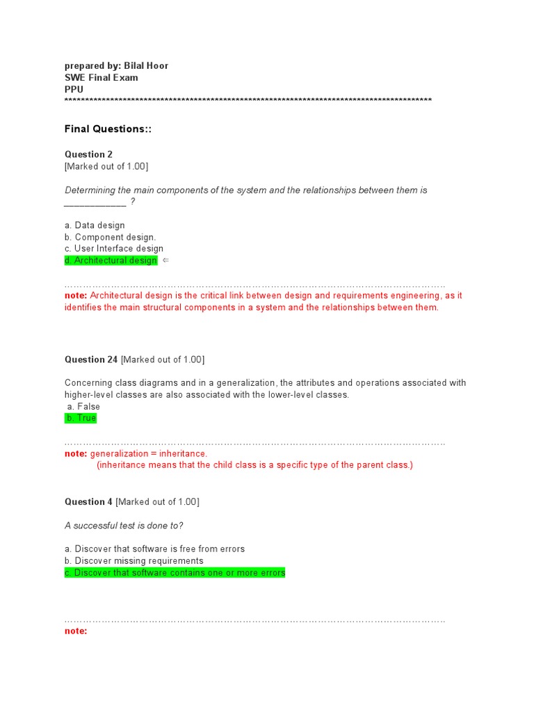 SWE Final Exam | PDF | Software Testing | Class (Computer Programming)