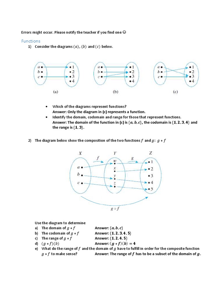 Exercises - Functions and Relations - With Answers | PDF | Function ...