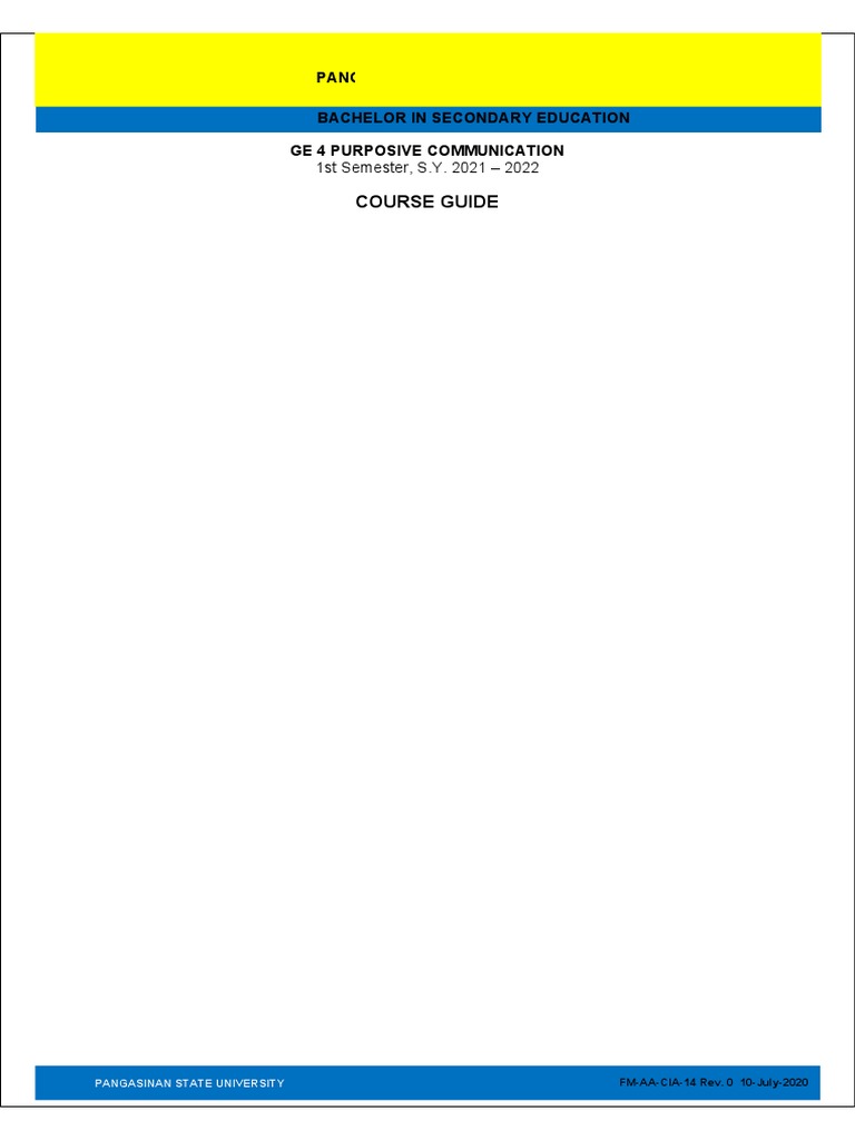 Course Guide: 1st Semester, S.Y. 2021 - 2022 | PDF | Communication ...