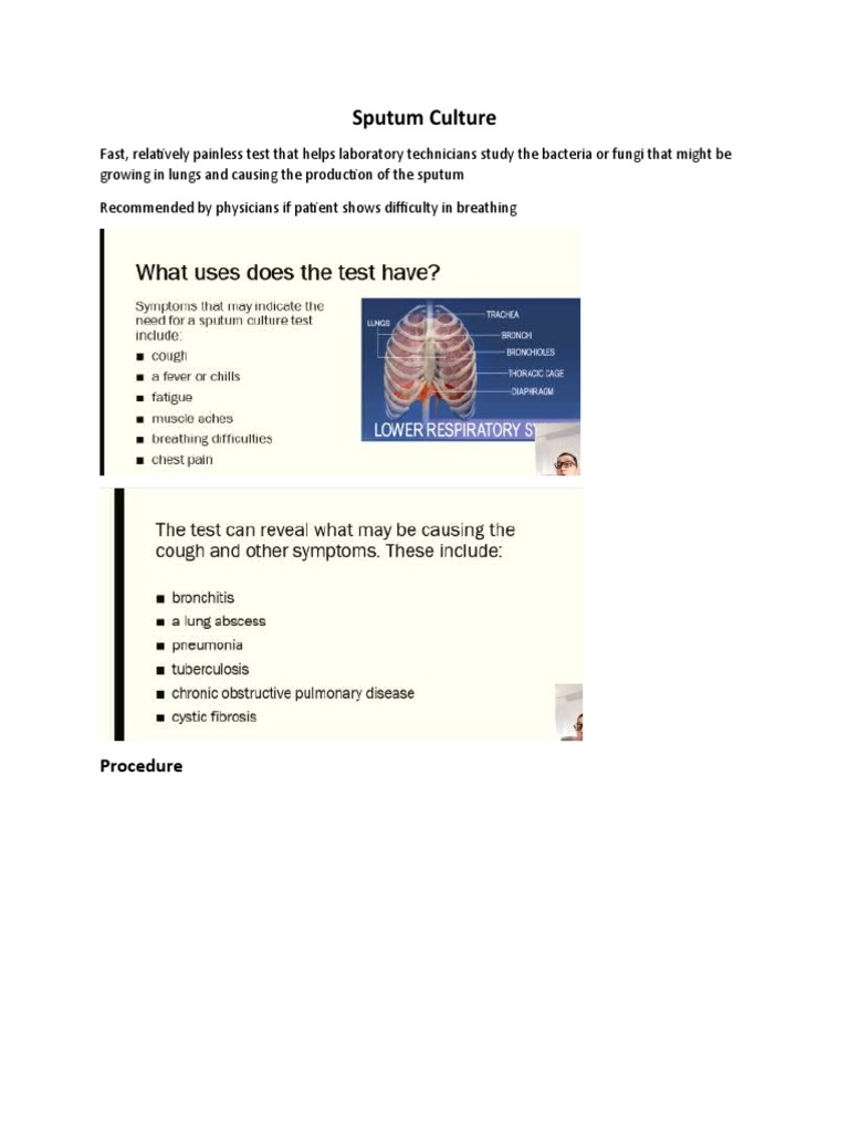 Sputum Culture: Procedure | PDF | Science & Mathematics