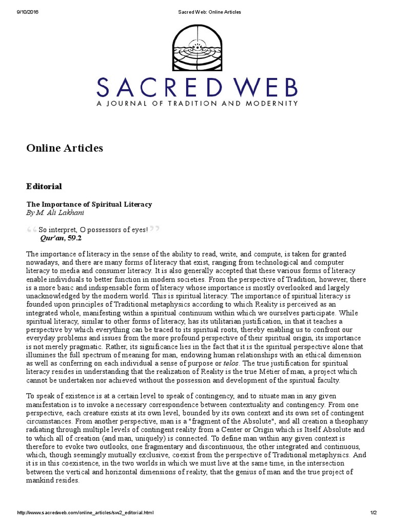The Importance of Spiritual Literacy | PDF | Reality | Transcendence ...