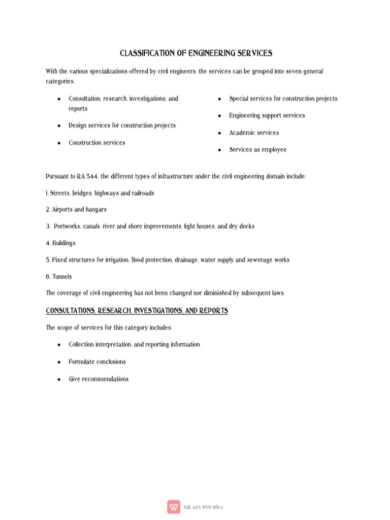Classifications of Civil Engineering Services | PDF