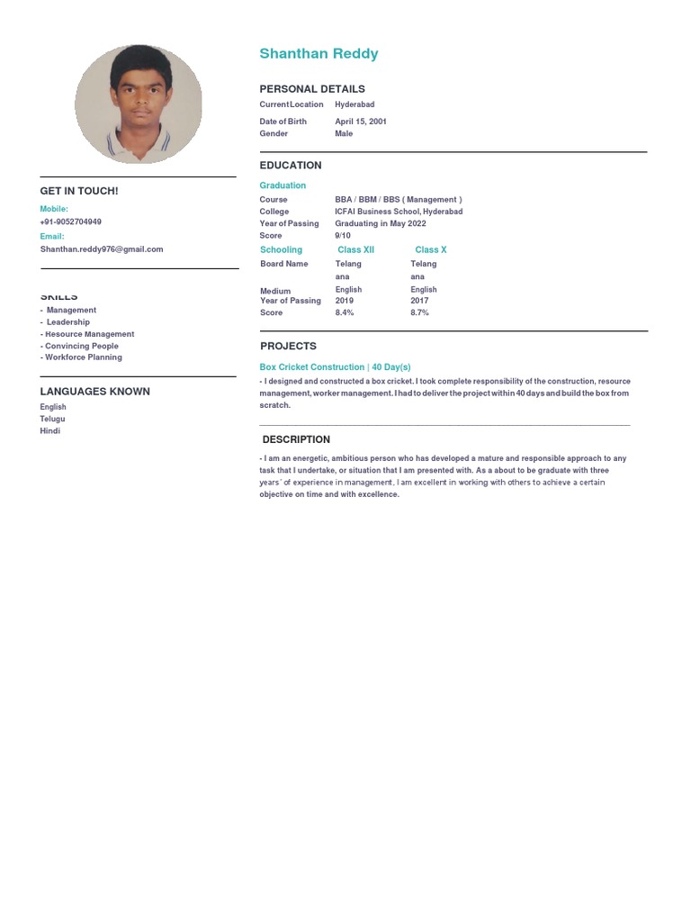 Shanthan Reddy Resume | PDF | Career & Growth