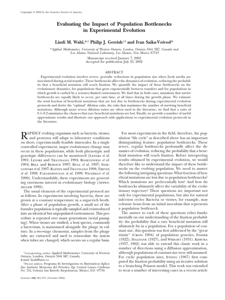 Evaluating The Impact of Population Bottlenecks in Experimental ...