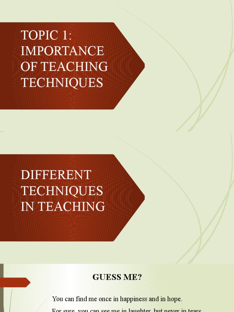 TOPIC 1 Importance of Teaching Techniques | PDF | Inquiry Based ...