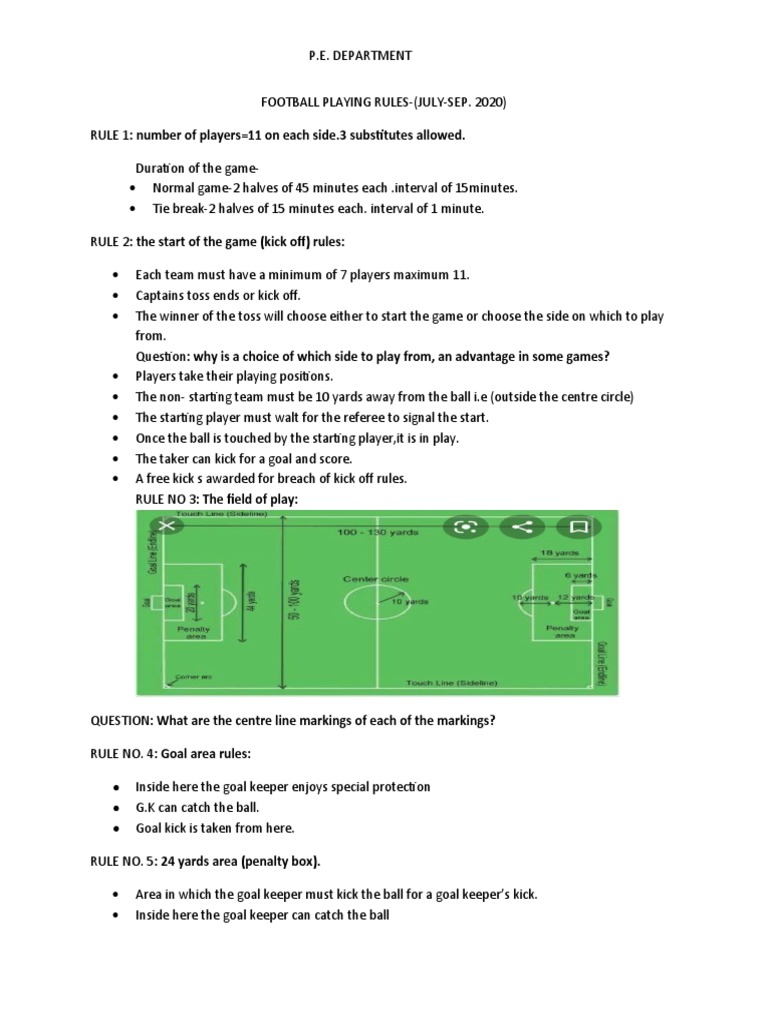 Football Playing Rules Overview 2020 | PDF | Sports Rules And ...