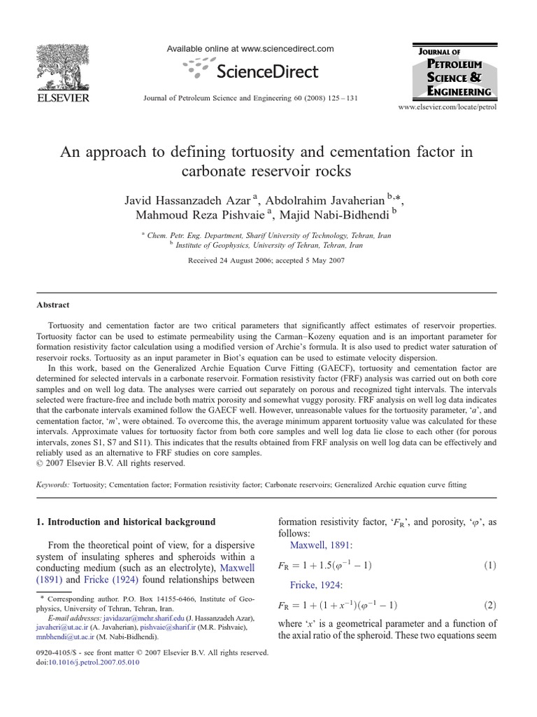 An Approach To Defining Tortuosity and C | PDF | Porosity ...