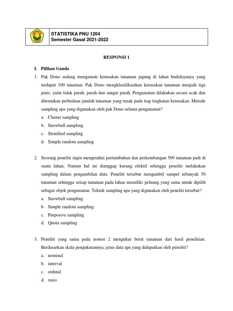 Soal Responsi 1 Statistika (Fix) | PDF