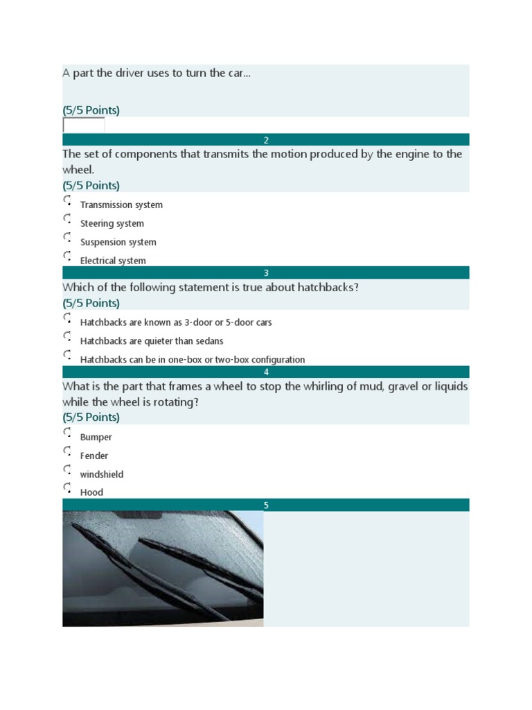Key Car Parts for Driving Tests | PDF | Truck | Car