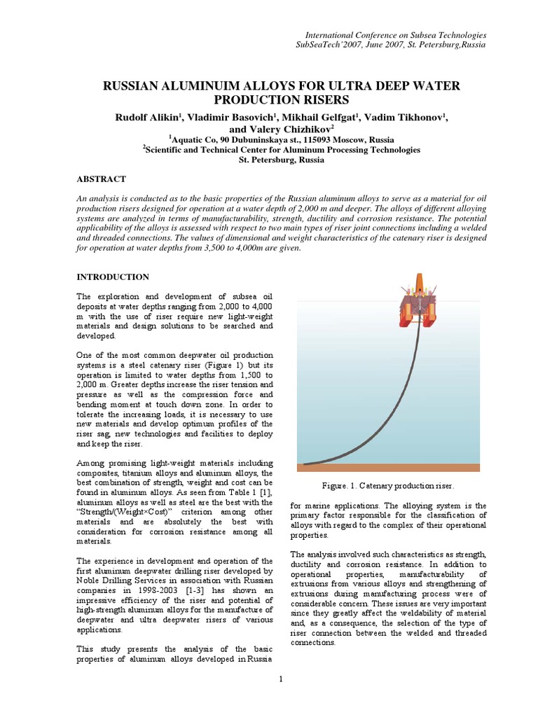 Russian Aluminum Alloys for Deepwater Risers | PDF | Alloy | Strength ...