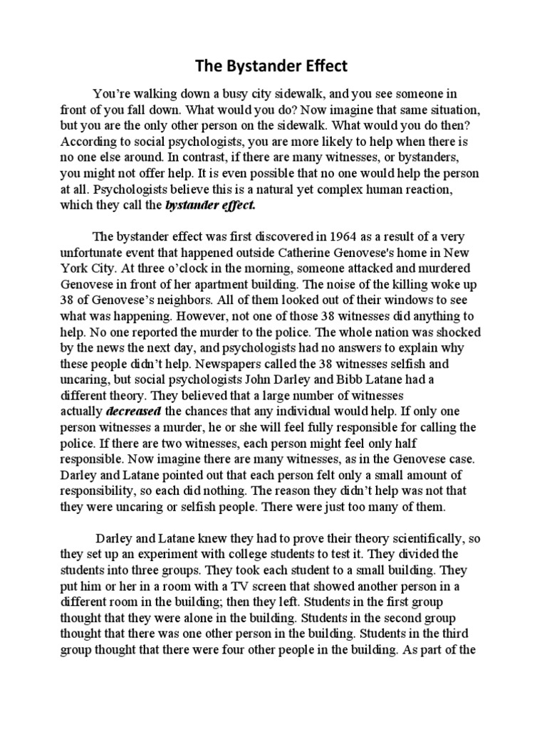 The Bystander Effect 1 | PDF | Psychology | Social Psychology