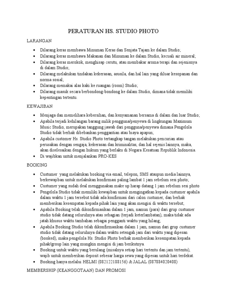 PERATURAN HS Studio | PDF