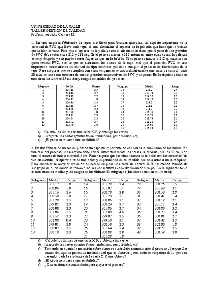 TALLER - Graficas de Control XR | PDF