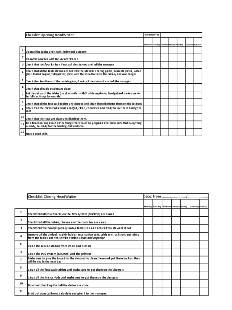 Checklist Headwaiter Waiter | PDF | Home | Domestic Life