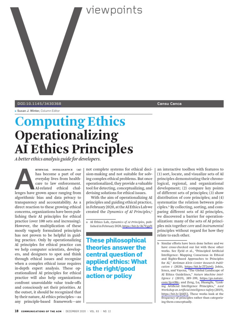 Computing Ethics: Operationalizing AI Ethics Principles | PDF | Artificial Intelligence ...