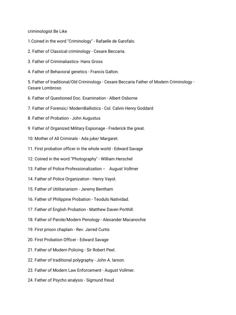 Key Figures in Criminology History | PDF