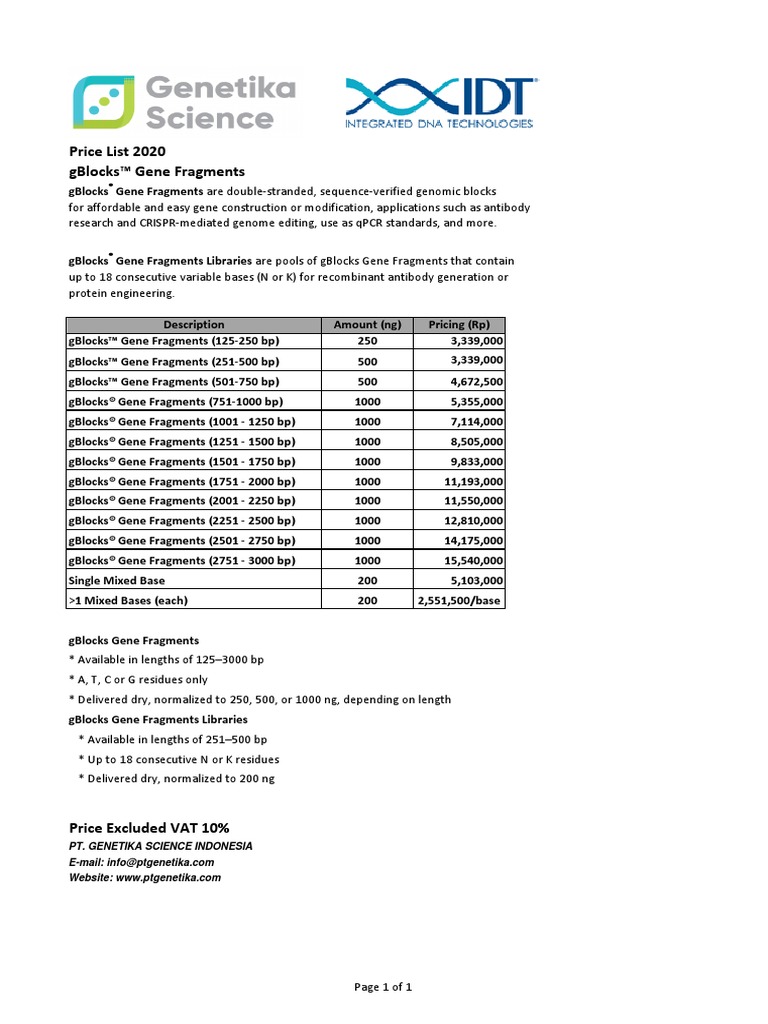 Price List Gblocks 2020 | PDF