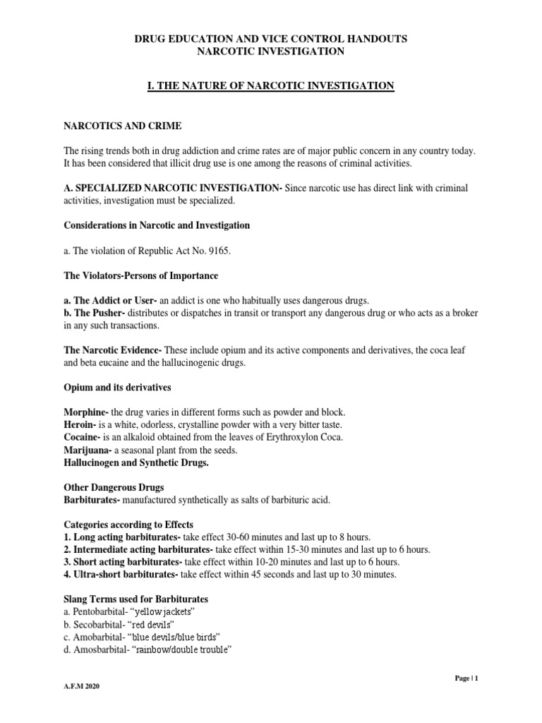 Comprehensive Guide to Narcotic Investigation: Procedures, Evidence ...