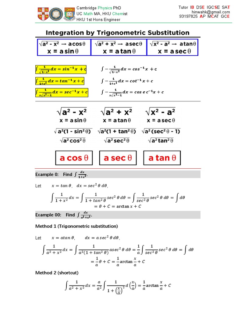 9.5a Integration by Trigonometric Substitution Ray | PDF | Trigonometry ...