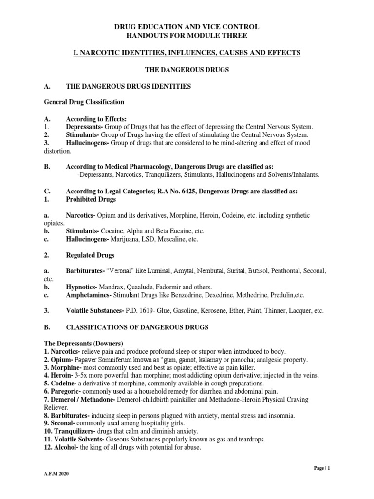 Handouts 3. Narcotic Identities, Influences, Causes and Effects | PDF ...