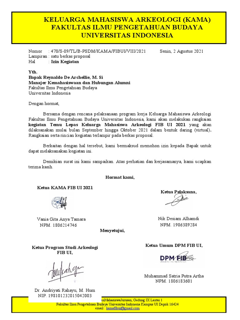 Izin Kegiatan Temu Lepas KAMA FIB UI | PDF | Ilmu Sosial | Perjalanan