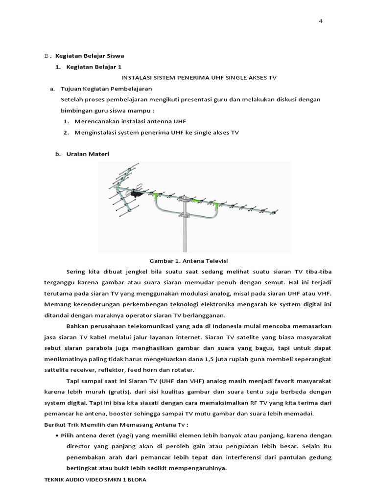 Instalasi Single Antena untuk Beberapa Akses Televisi | PDF