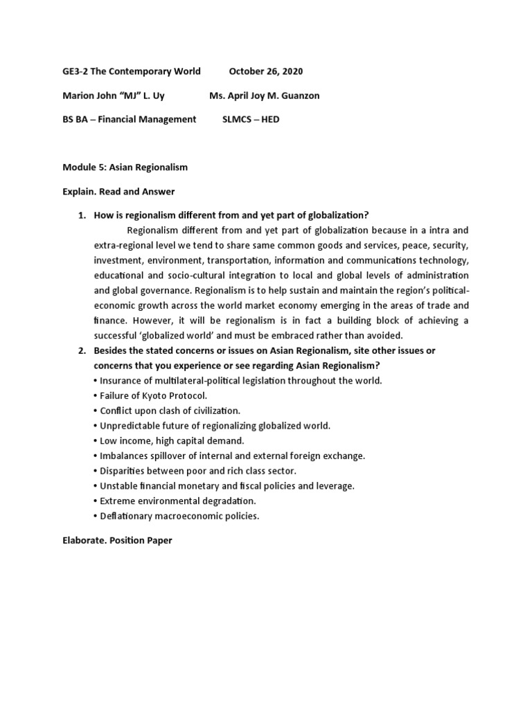 The Contemporary World | PDF