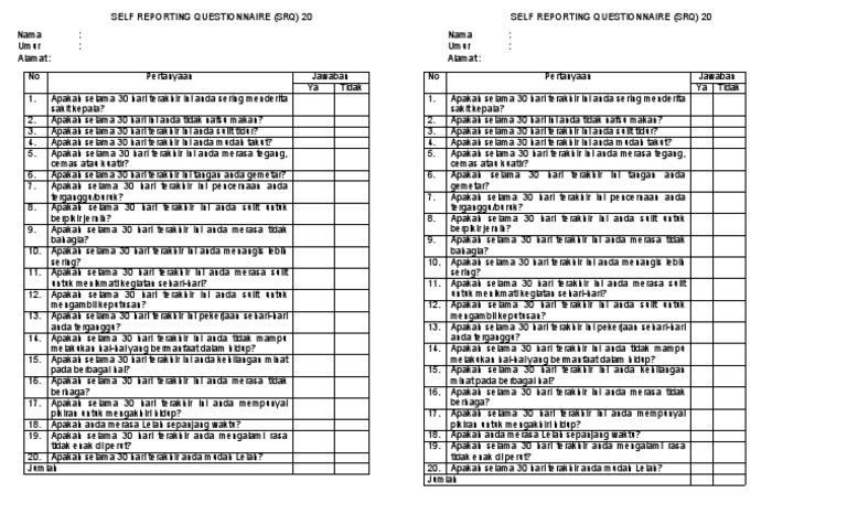 Self Reporting Questionnaire (SRQ 20) | PDF