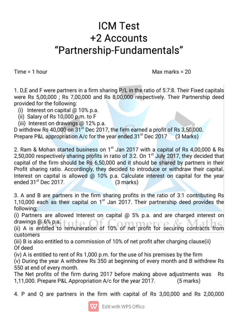 +2 Acc Test of Partnership Fundamentals | PDF