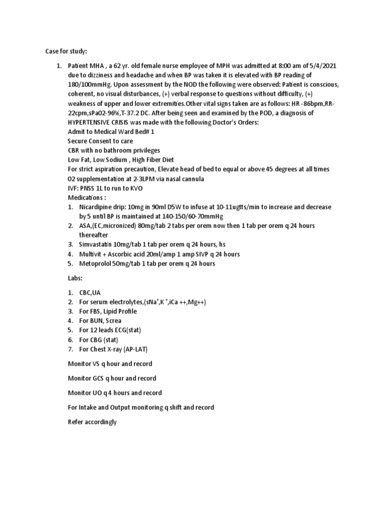 Case For Study Hypertensive Crisis | PDF | Hypertension | Medical ...