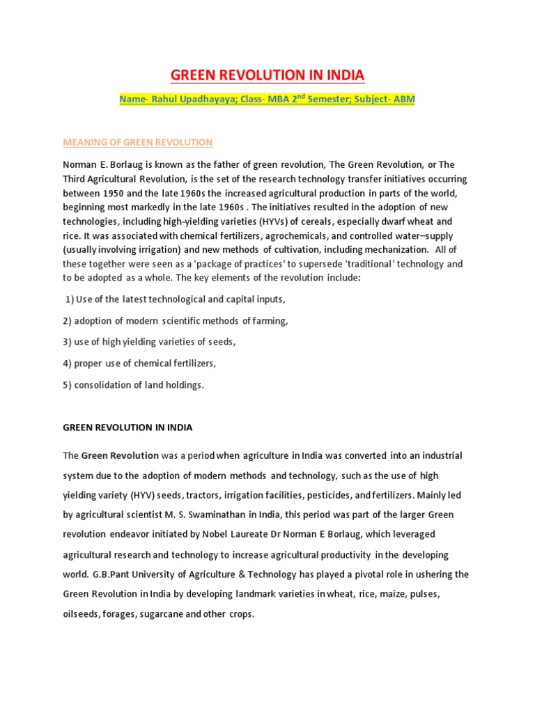 Green Revolution Inidia 2 | PDF | Green Revolution | Agriculture