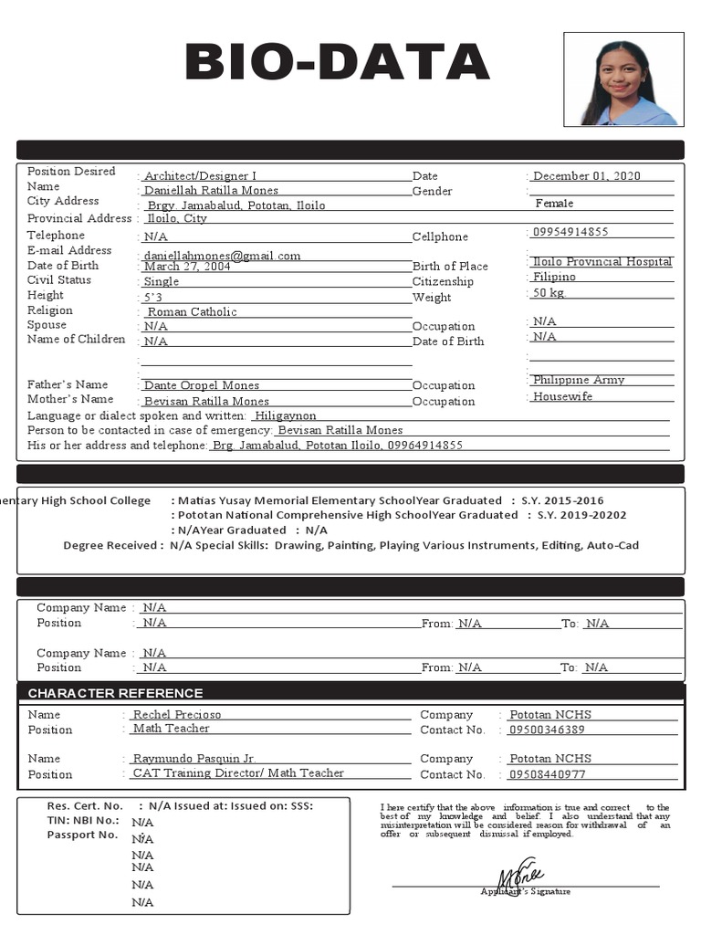 Bio Data Sheet | PDF