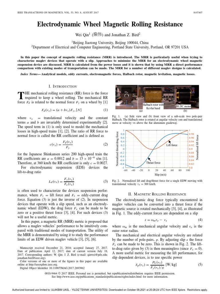 Electrodynamic Wheel Magnetic Rolling Resistance: Wei Qin and Jonathan ...