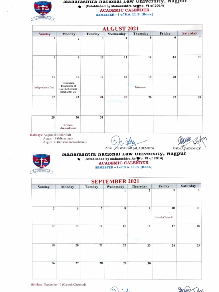 Academic Calendar Sem-I Batch 2021-26 | PDF | Academic Term | Schools