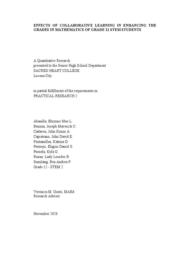 Effects of Collaborative Learning in Enhancing The Grades in ...