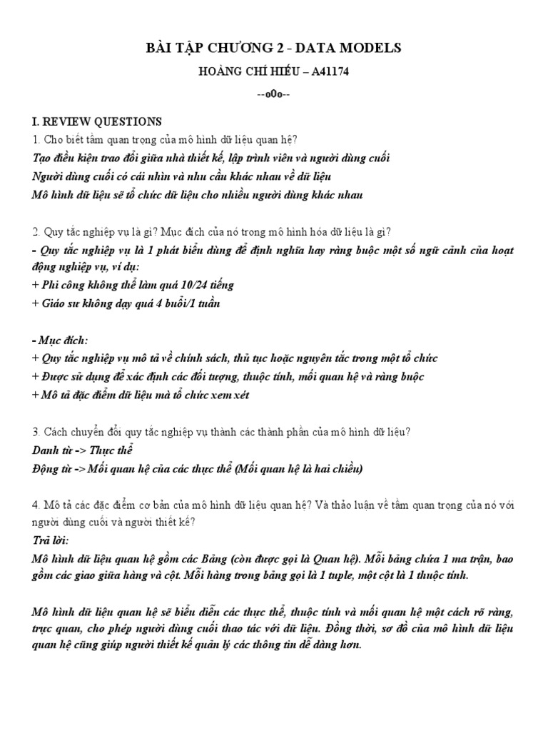 A41174 Hoàng Chí Hiếu Chapter2 Data Models | PDF