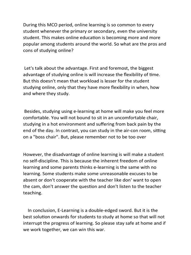 Essay 1 (The Pros and Cons of Online Learning) | PDF | Career & Growth