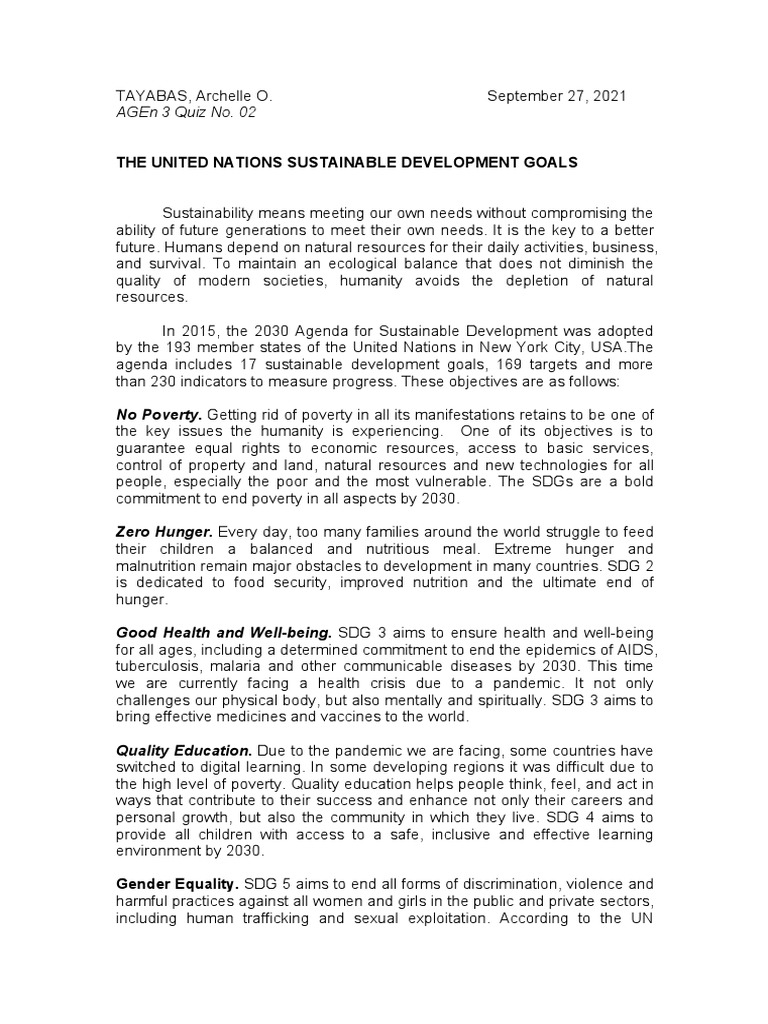 UN Sustainable Development Goals Explained | PDF | Sustainability ...