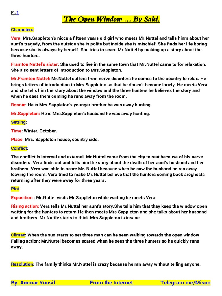 The Open Window" Characters & Plot | PDF | Saki | Narration