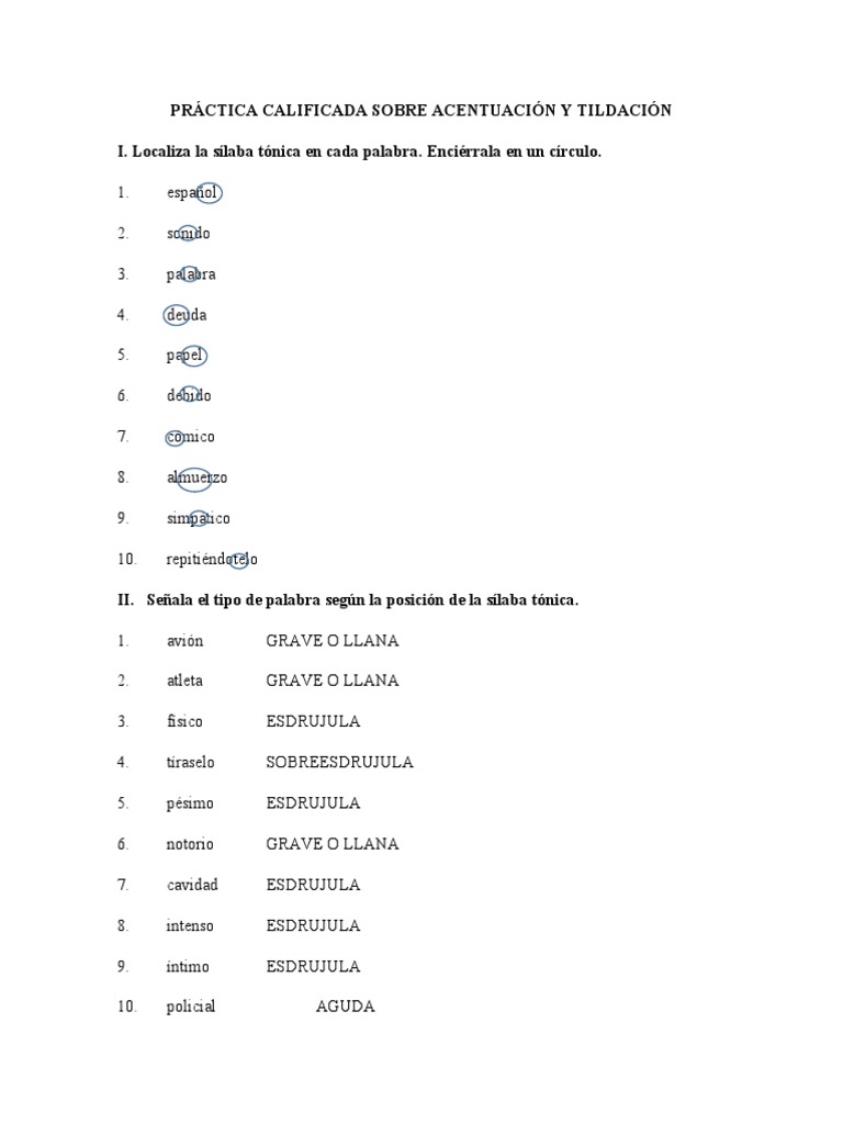 Práctica de Acentuación y Tildación | PDF