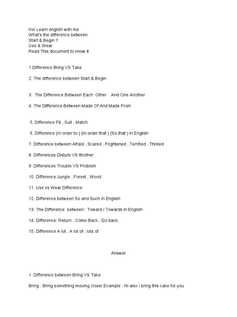 Learn The Difference Between Start & Begin . | PDF | Adjective | Adverb