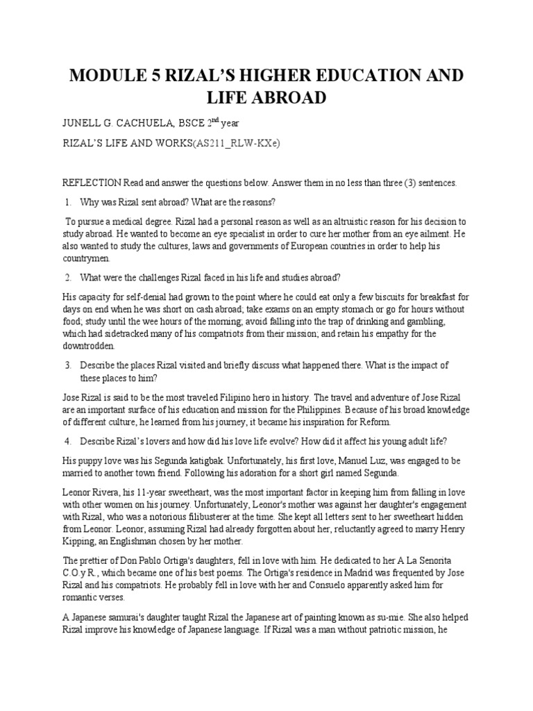 Module 5 Rizal'S Higher Education and Life Abroad | PDF